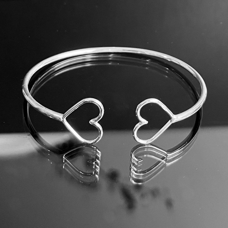 DOUBLE HEART Cuff Bracelet-double Heart Bangle Bracelet-solid 925 ...
