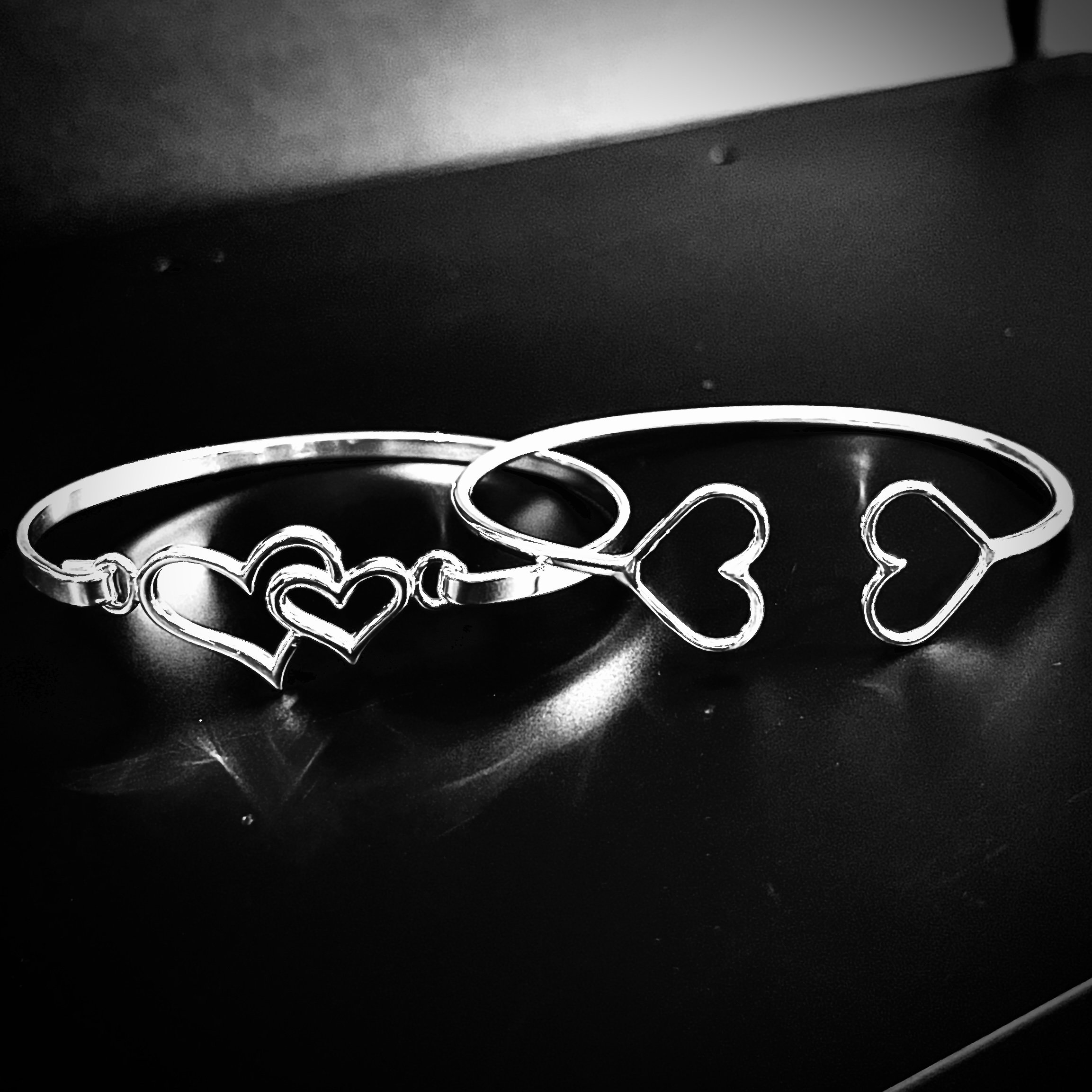 DOUBLE HEART Cuff Bracelet-double Heart Bangle Bracelet-solid 925 ...