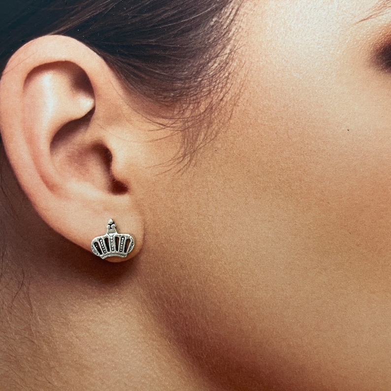 Sterling Silver CROWN Stud Earrings- High Polished Crown Earrings-925 Silver Earrings-oxidized ...