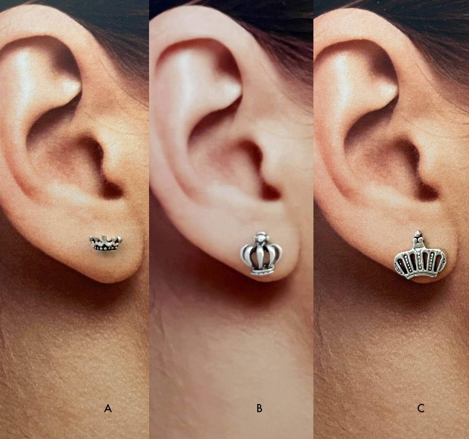 Sterling Silver CROWN Stud Earrings- High Polished Crown Earrings-925 ...