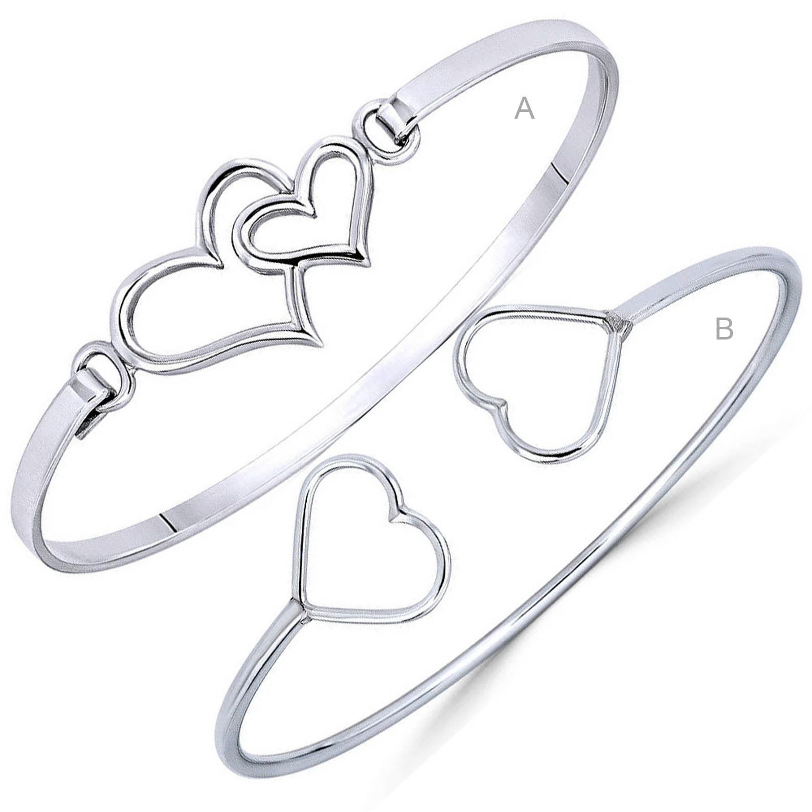 DOUBLE HEART Cuff Bracelet-double Heart Bangle Bracelet-solid 925 ...