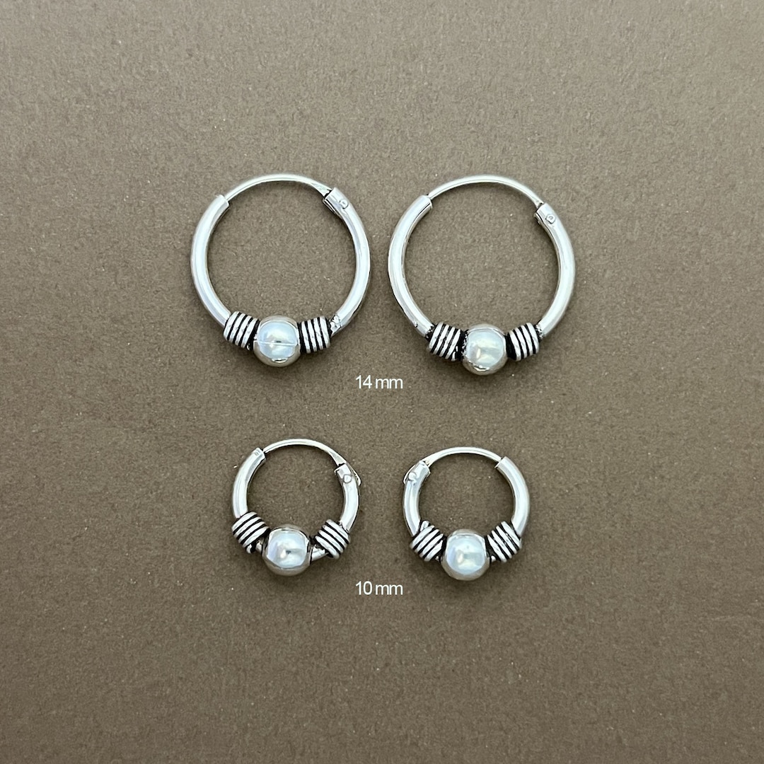 BALI BALL HOOP Earrings-oxidized Bali Hoop Earrings-10 Mm/14 Mm in Wide ...
