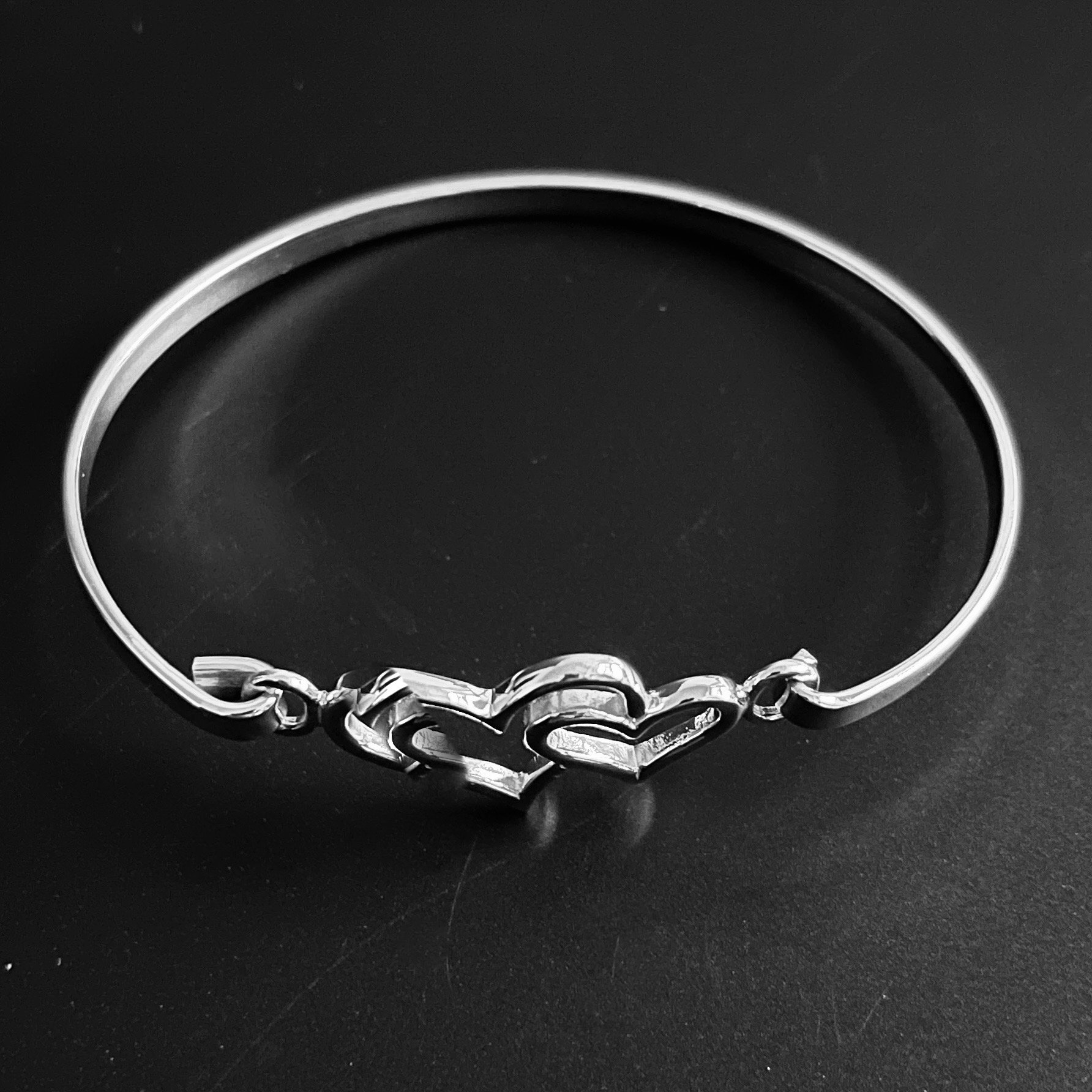 DOUBLE HEART Cuff Bracelet-double Heart Bangle Bracelet-solid 925 ...