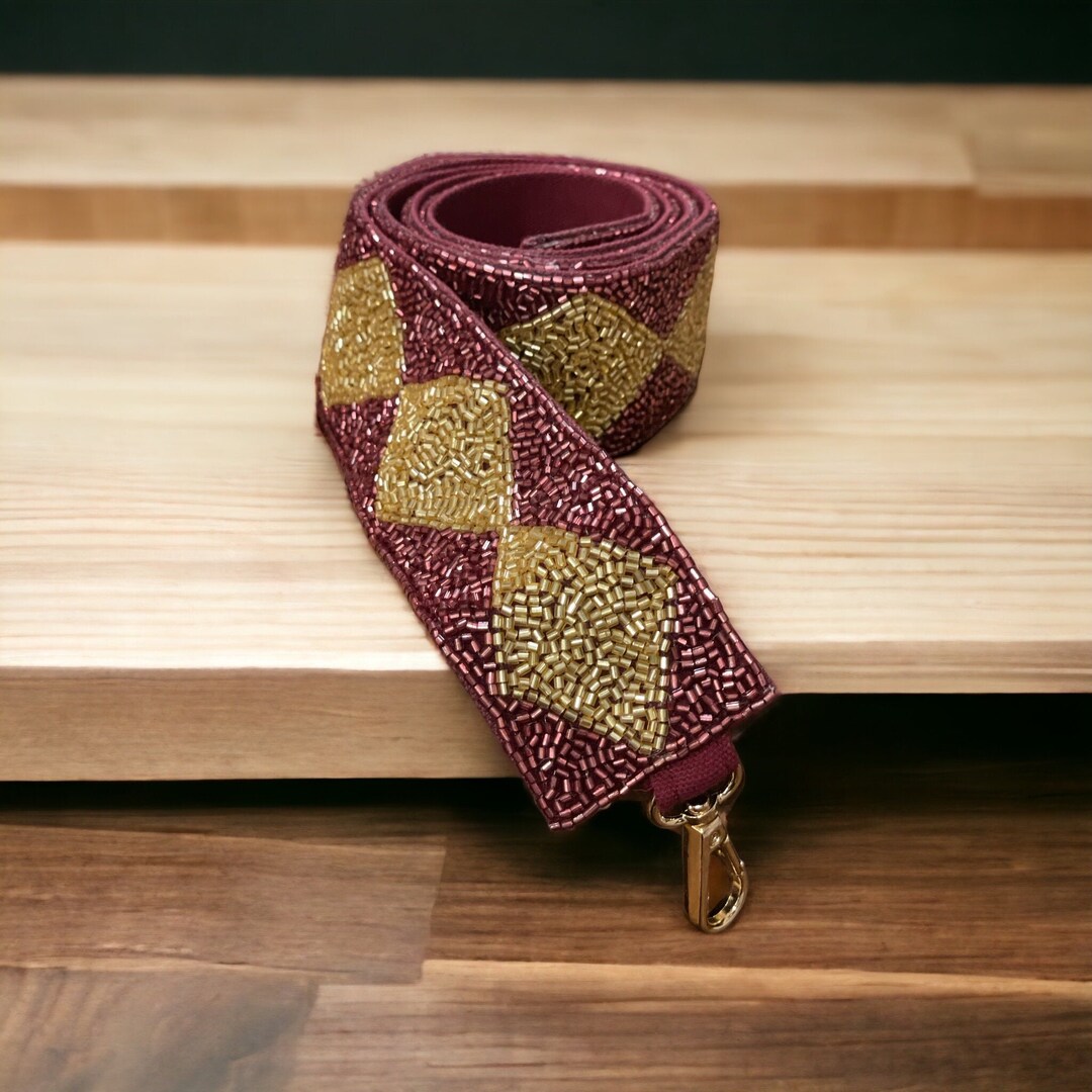 Argyle Beaded Strap Crimson and Yellow - Etsy