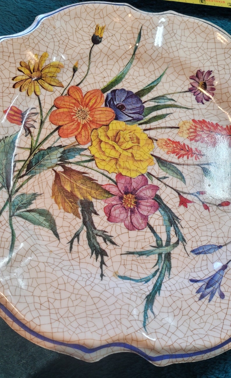 Vintage LAMI Italy Melamine Plate, Botanicals Floral Crackle Effect ...
