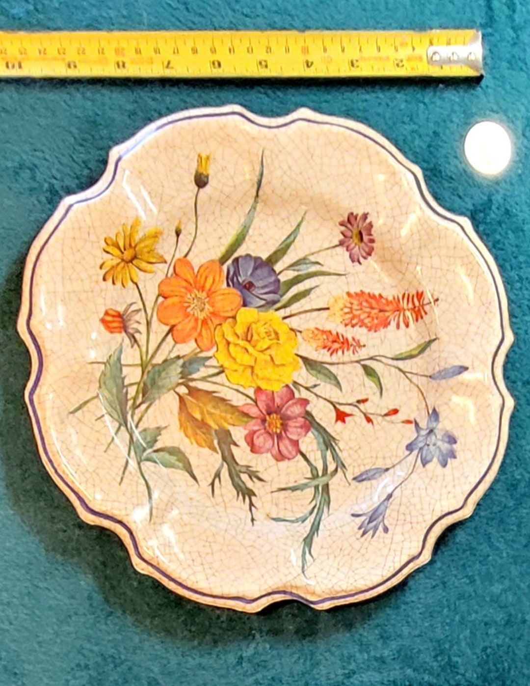 Vintage LAMI Italy Melamine Plate, Botanicals Floral Crackle Effect ...