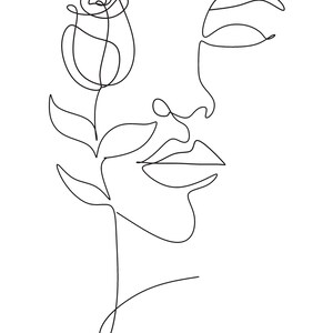 Female One Line Drawing | Woman Figure Print | Head of Flowers | Modern ...