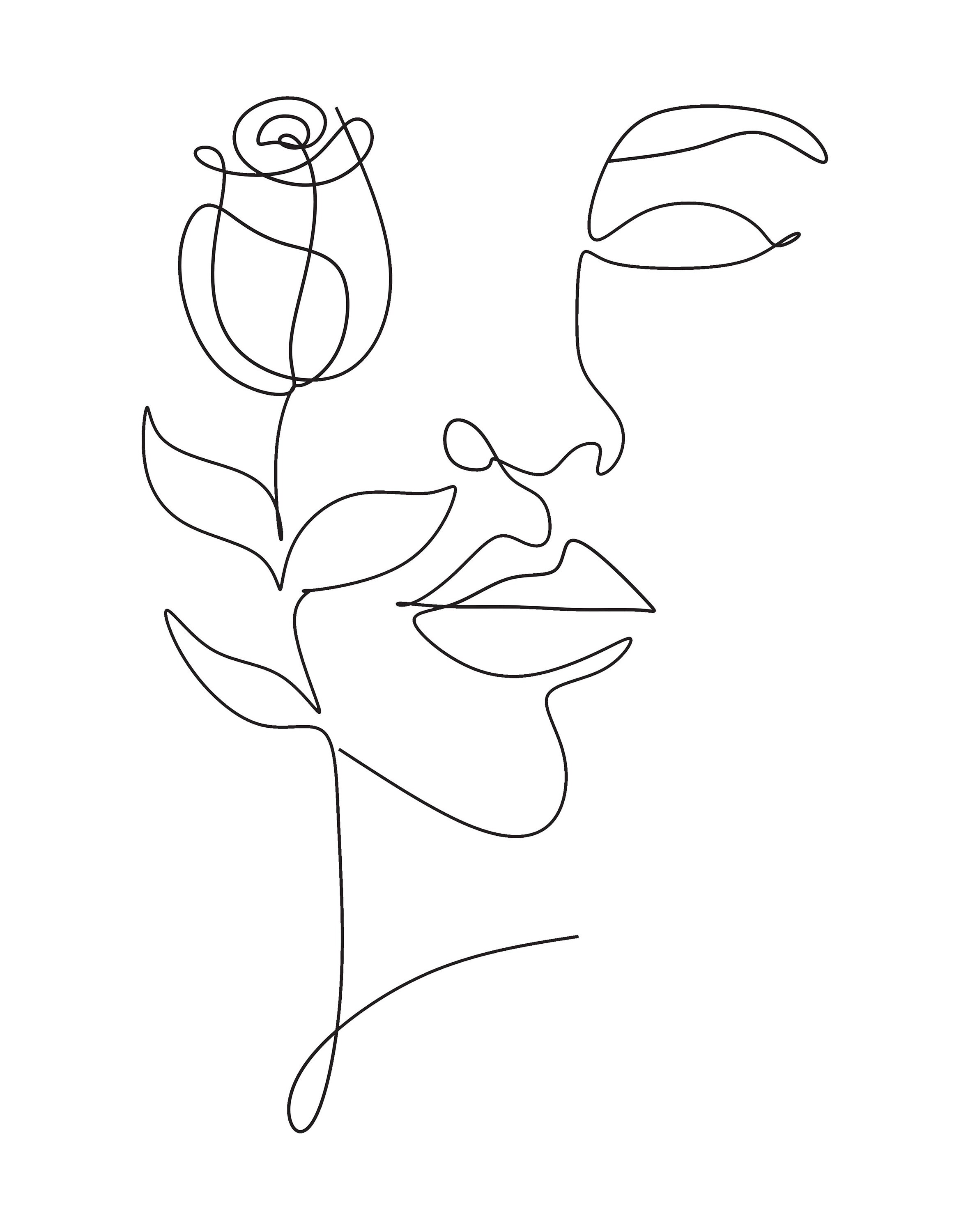 Female One Line Drawing | Woman Figure Print | Head of Flowers | Modern ...