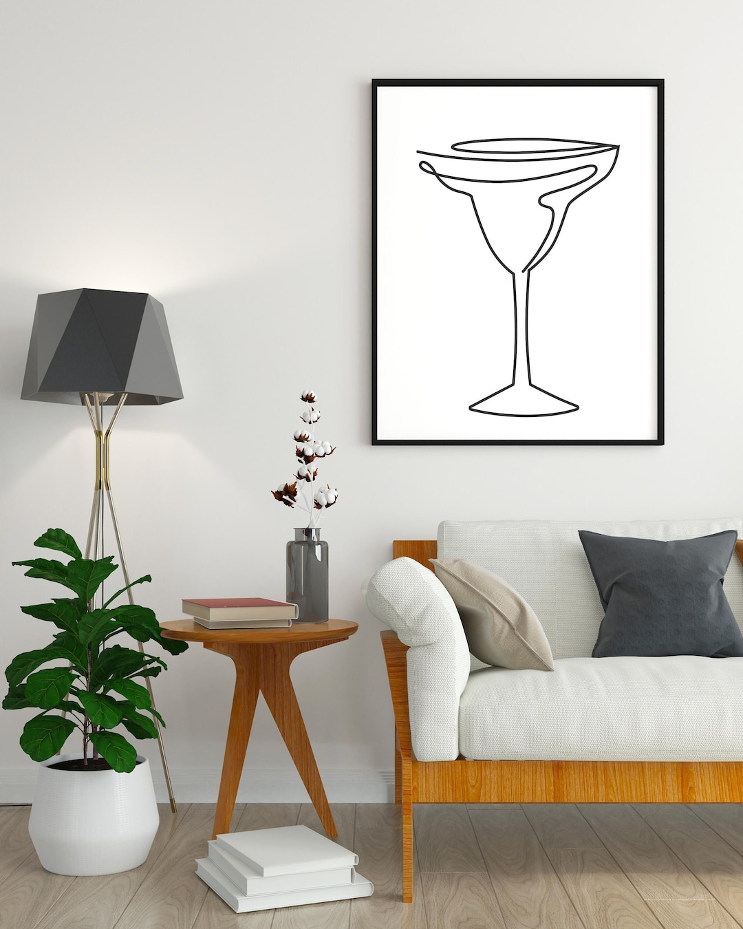 Cocktail Glass Minimalist Art Print | One Line Drawing | Modern Decor ...