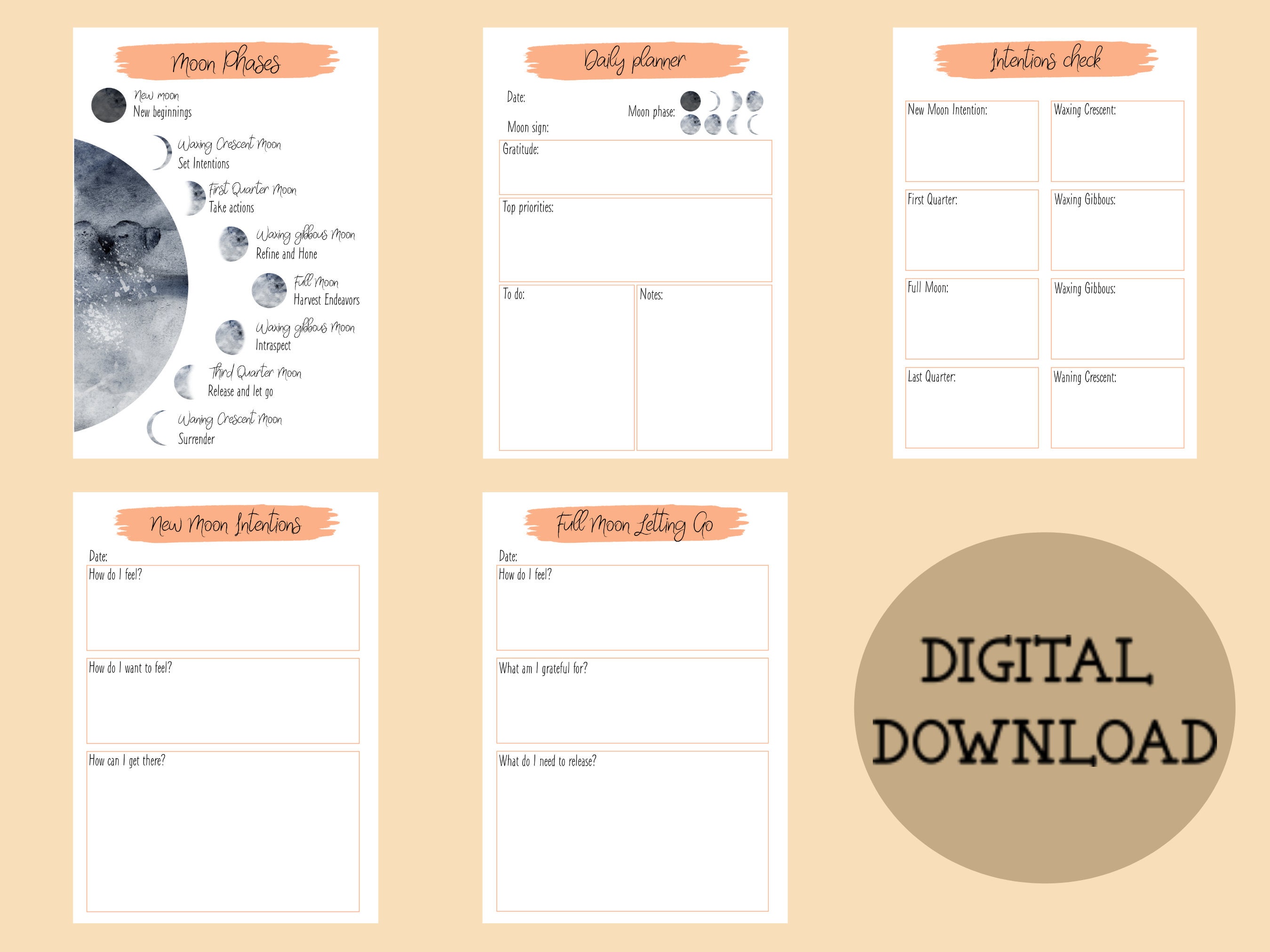 Moon Journal, Moon Phase Planner Digital Download, Moon Workbook, Full ...