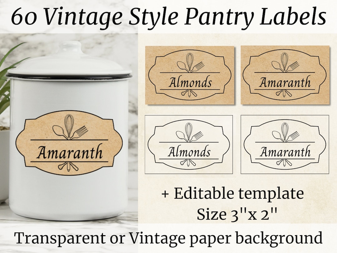 Vintage Style Pantry Labels Printable Kitchen Labels Pantry - Etsy