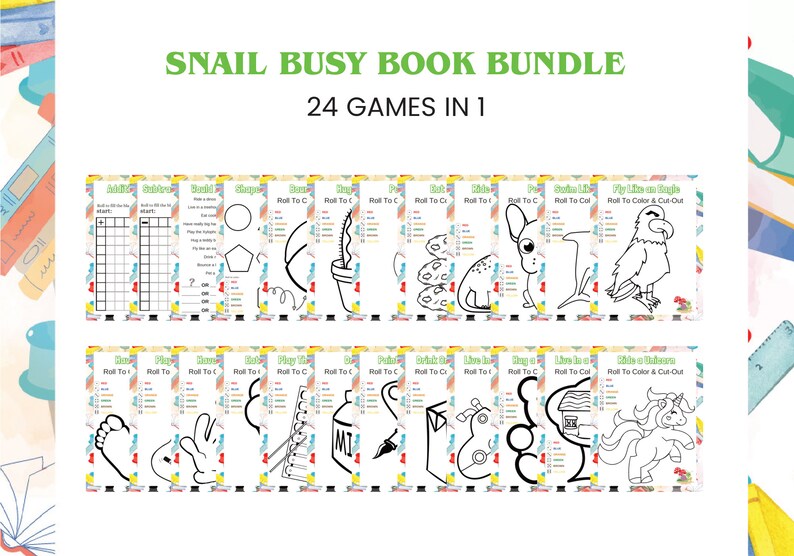 24 Snail Busy Book Bundle Printable Games – Game Package Instant ...