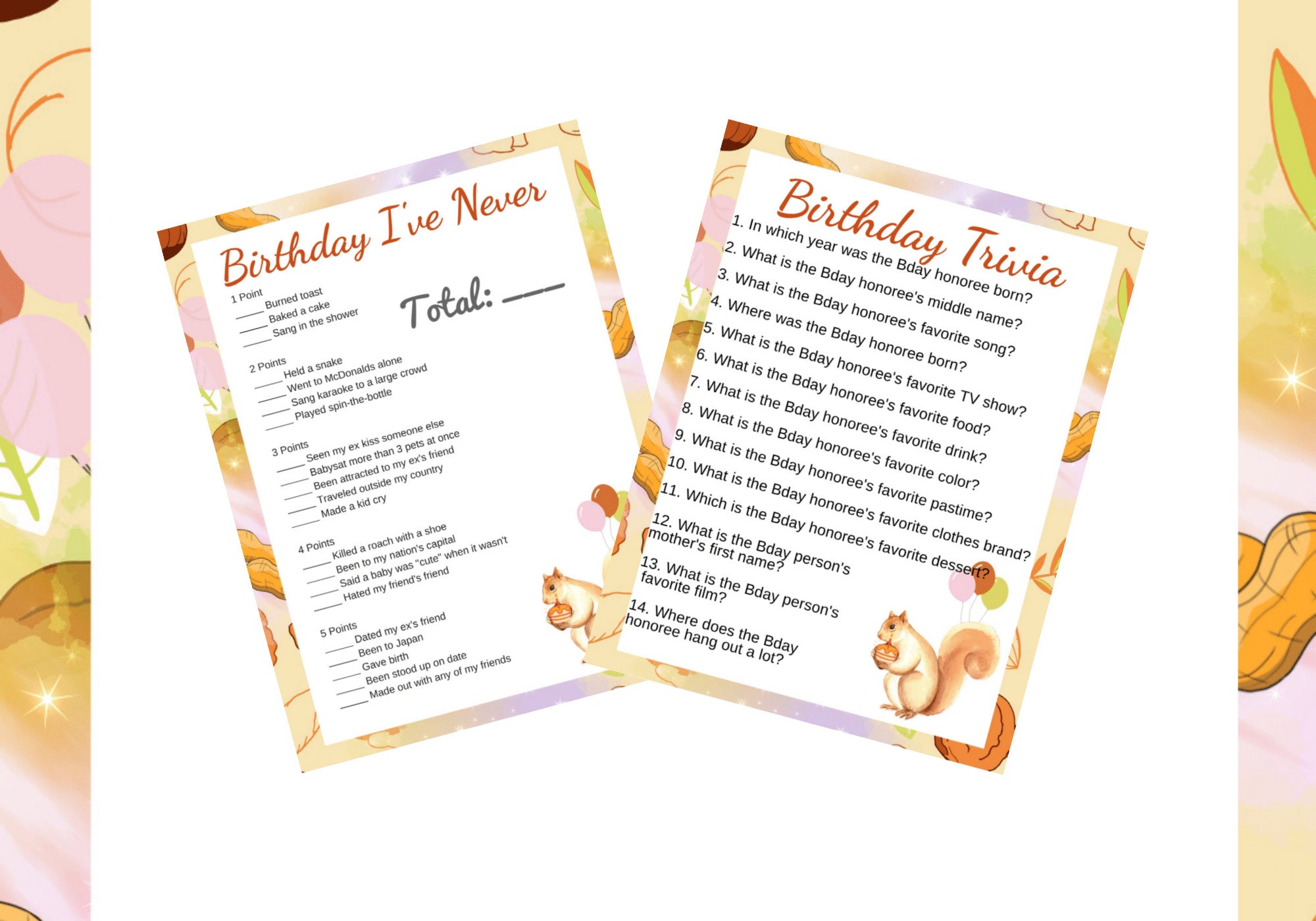12 Squirrel Birthday Game Bundle Printable Games PLUS Banner Flags ...