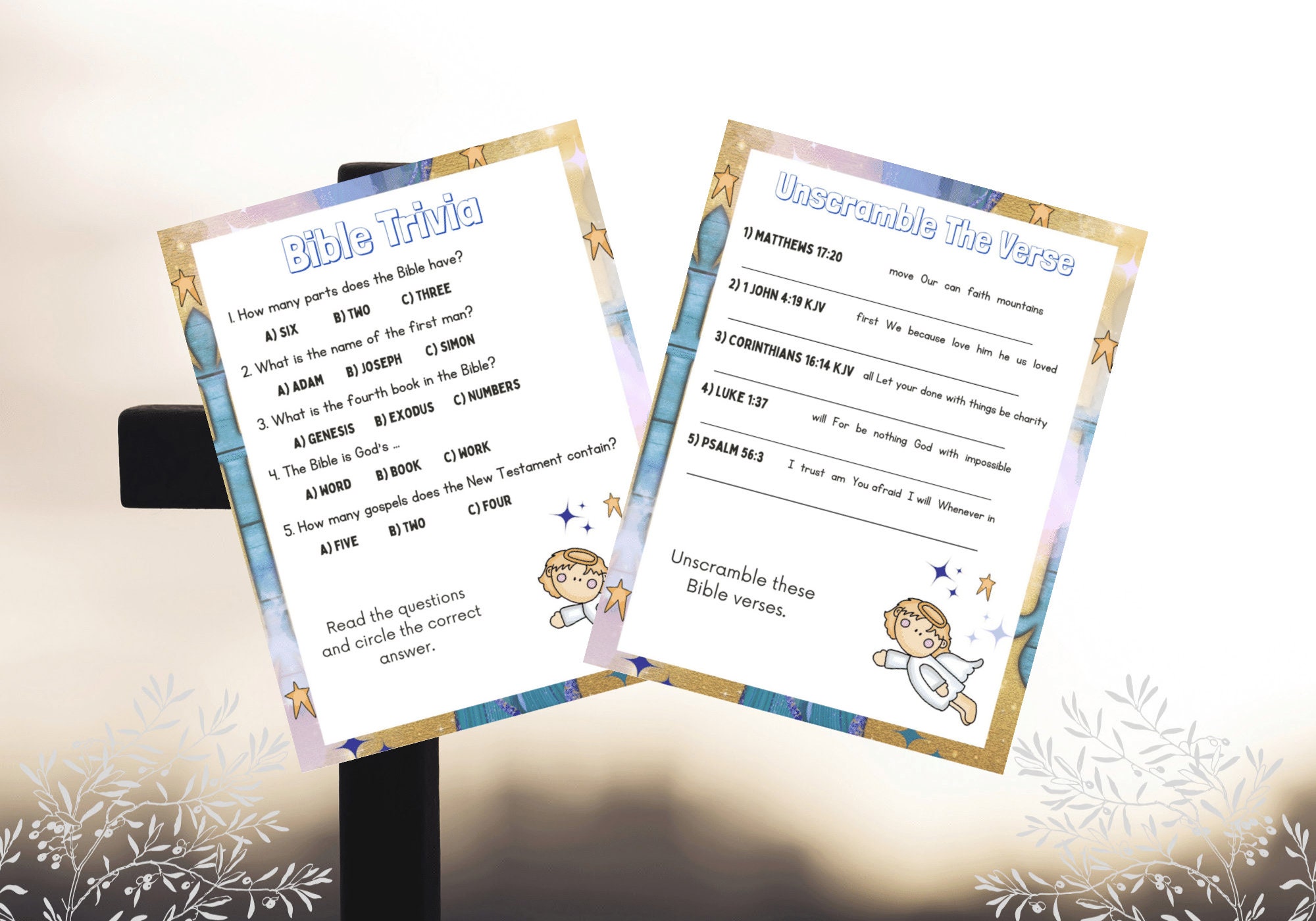 12 Angel Bible Game Bundle Printable Games PLUS Bonus Prayer Lists ...