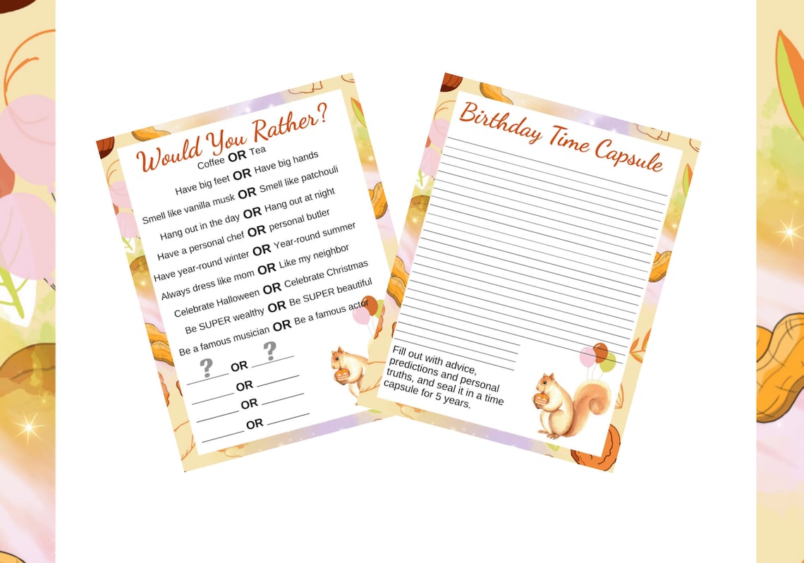 12 Squirrel Birthday Game Bundle Printable Games PLUS Banner Flags ...