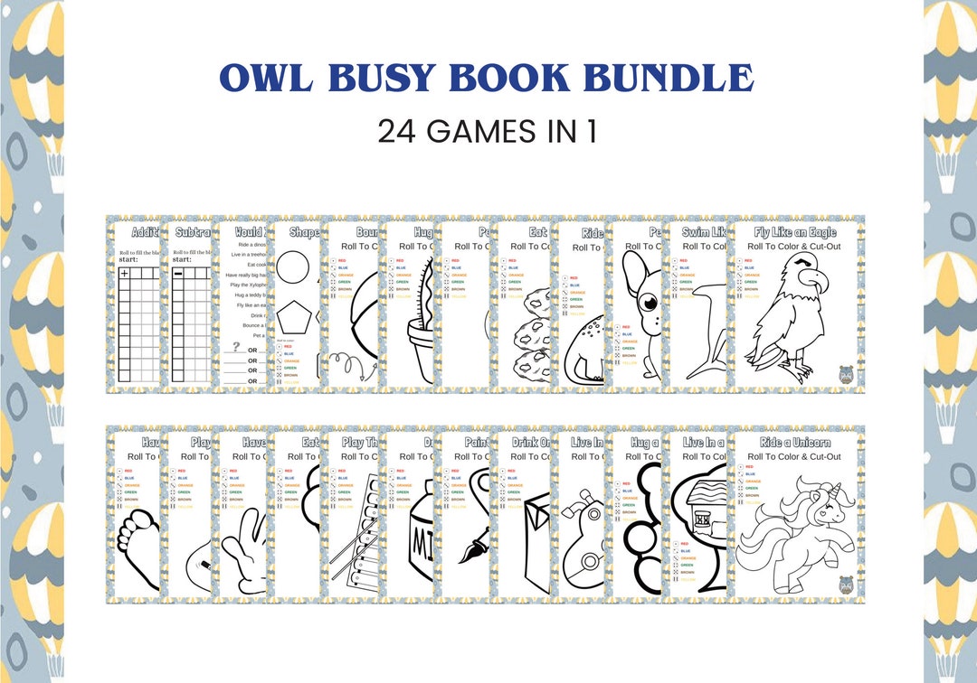 24 Wise Owl Busy Book Bundle Printable Games – Game Package Instant ...