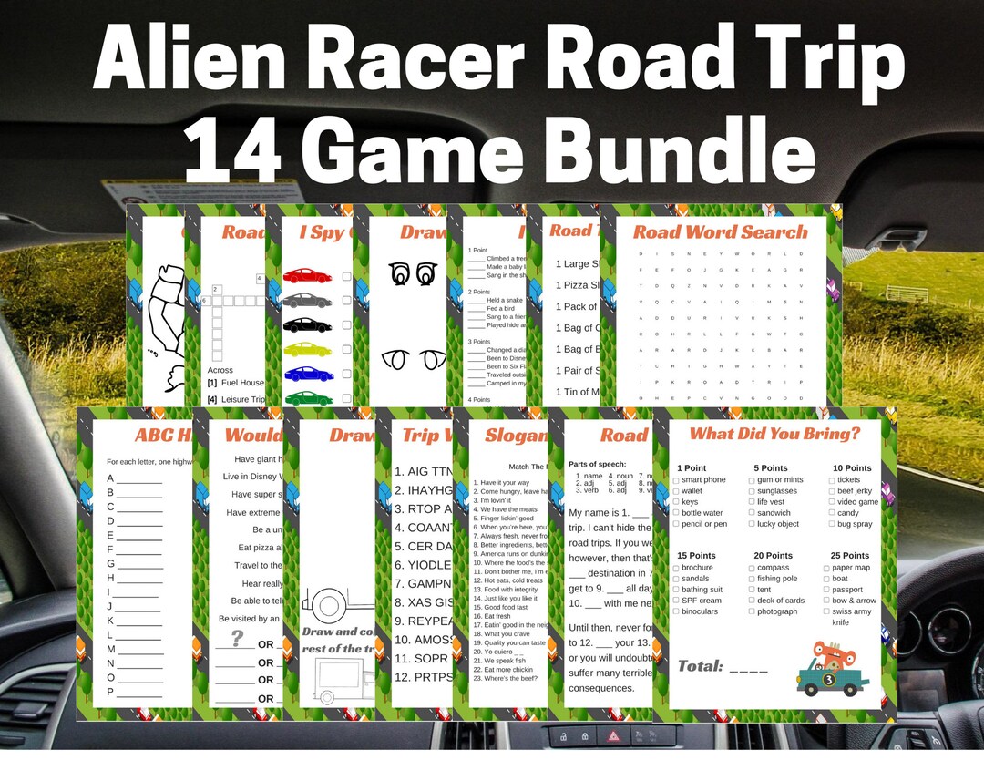 14 Alien Racer Road Trip Printable Games Package – Game Bundle Instant ...