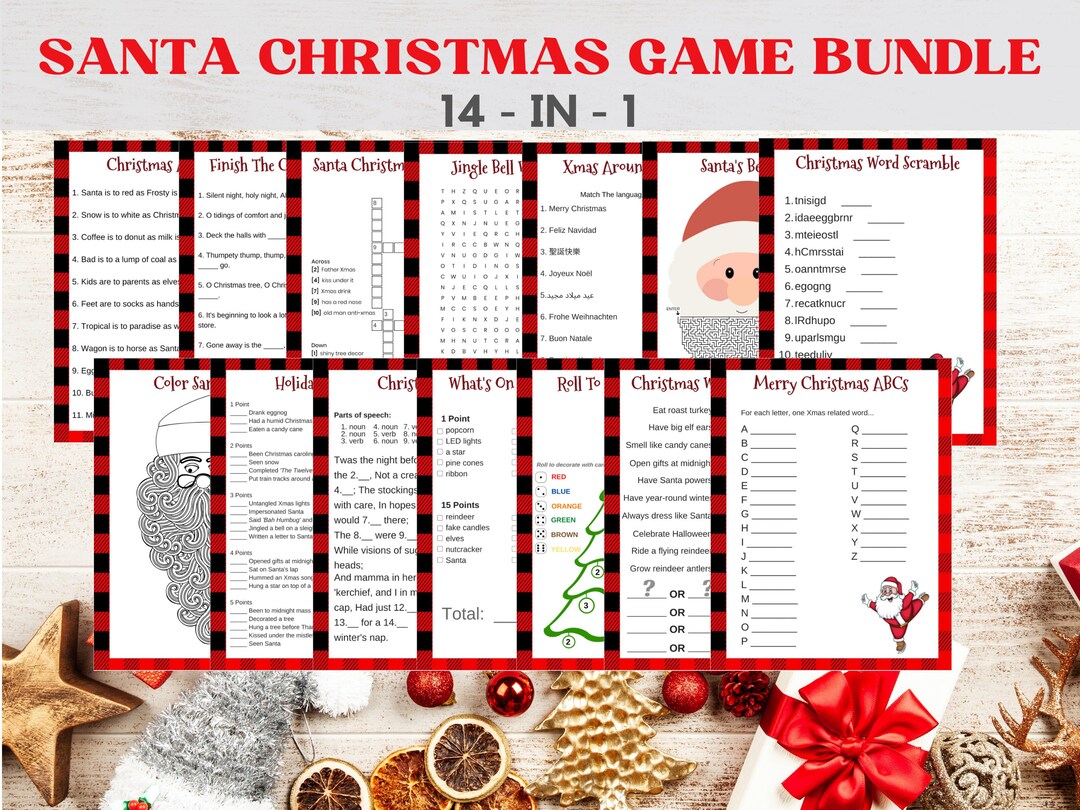 Santa Christmas Games Bundle, Printable Alphabet Banner (PDF Download ...