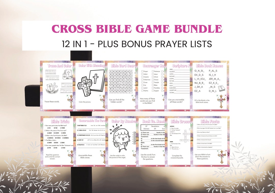 12 Cross Bible Game Bundle Printable Games PLUS Bonus Prayer Lists ...