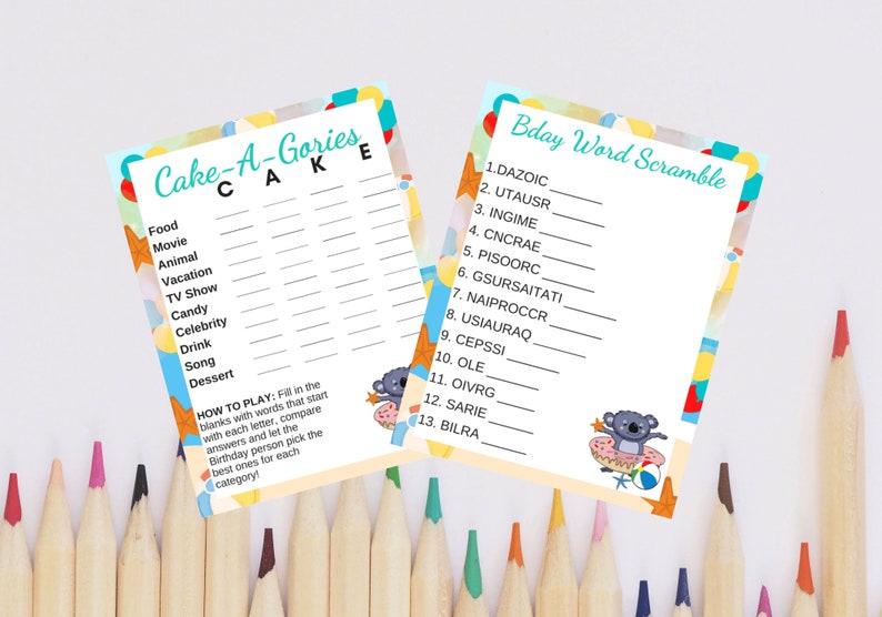 12 Koala Birthday Game Bundle Printable Games PLUS Banner Flags – Game ...