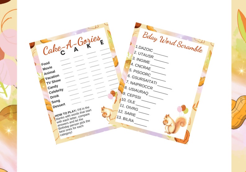 12 Squirrel Birthday Game Bundle Printable Games PLUS Banner Flags ...
