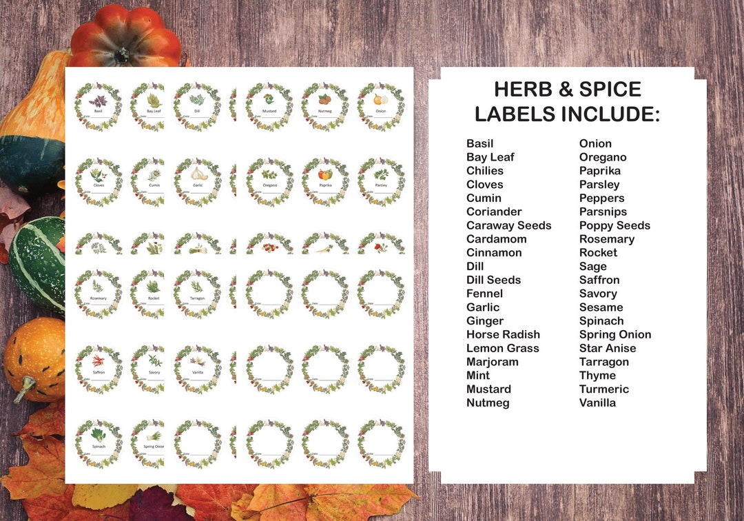 40 Herb and Spice Printable Labels PLUS 1 Page of Blank Printable ...