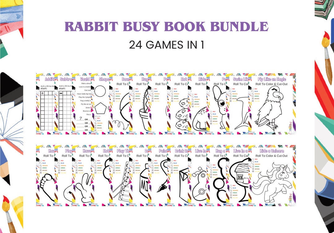 24 Rabbit Busy Book Bundle Printable Games – Game Package Instant ...