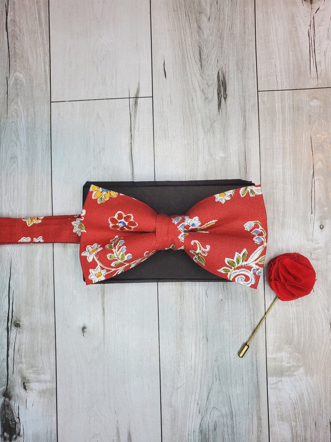 Red Flower Bow Tie - Etsy
