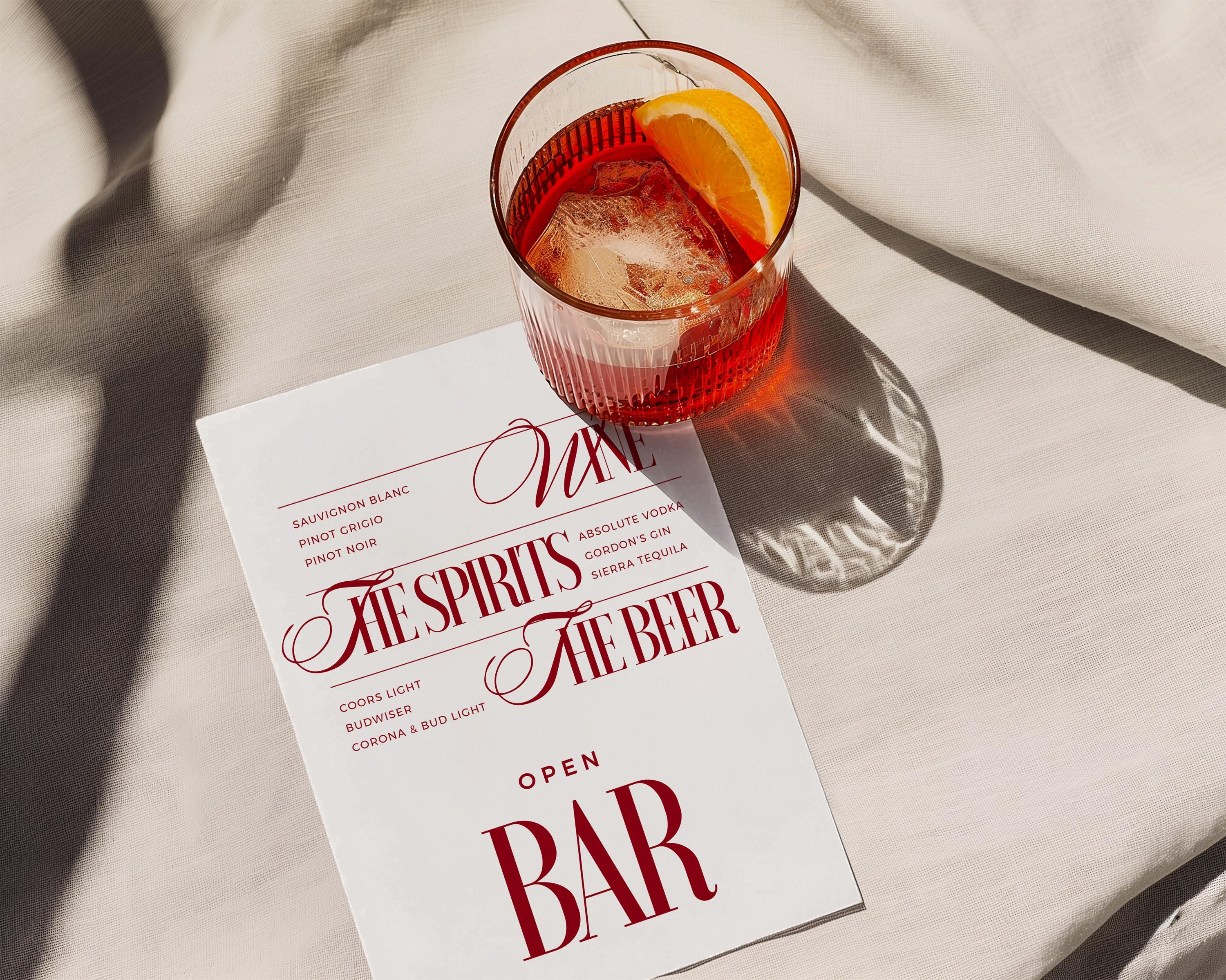 Burgundy Red Open Bar Sign Editable Bar Sign Modern Chic Wedding Signs ...