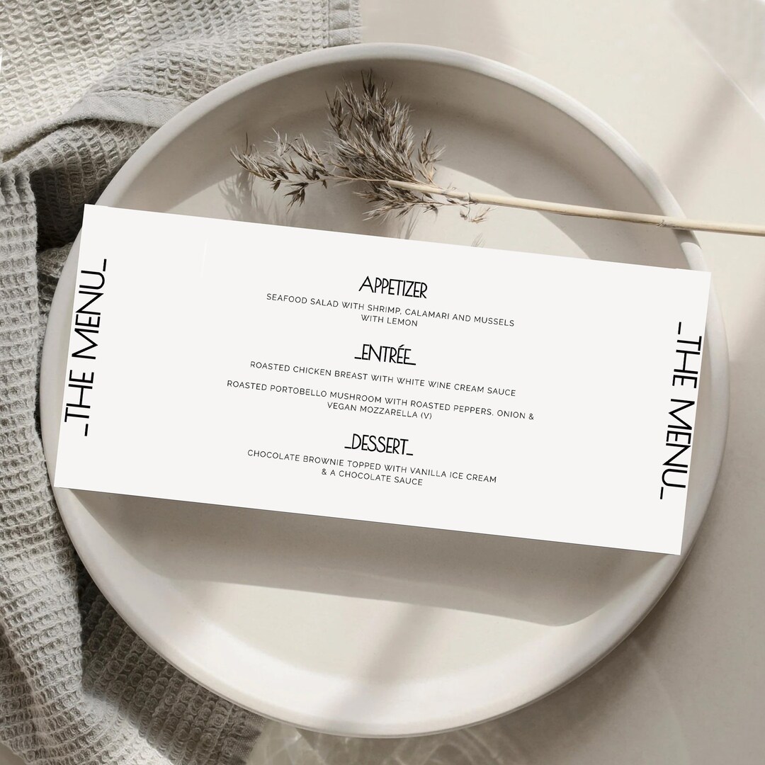 Horizontal Wedding Menu Template Landscape Wedding Menu With Guest Name ...