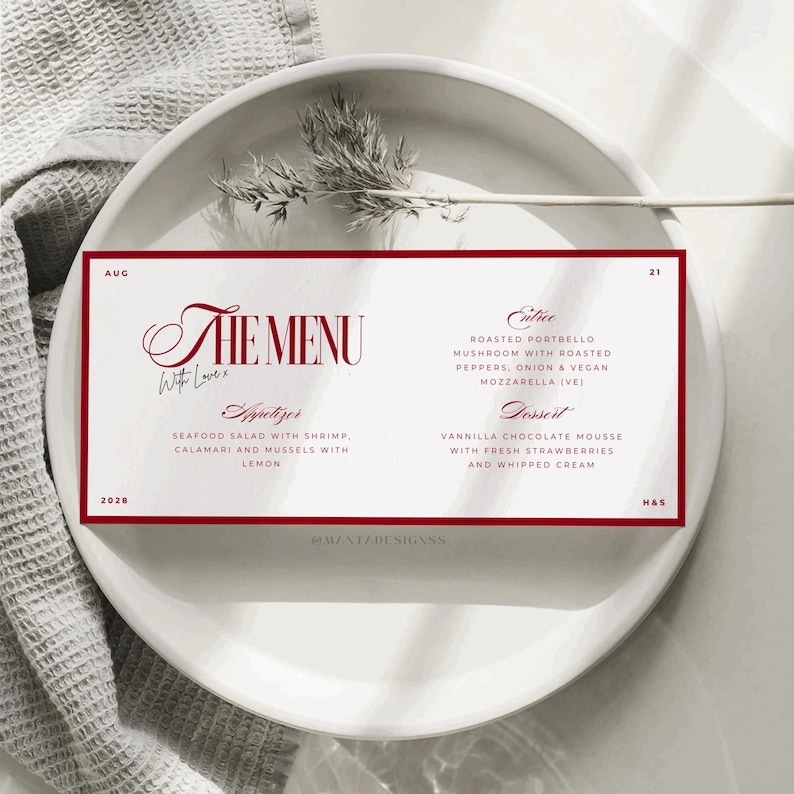 Red Wedding Menu Template: Modern Chic, Bold Design (digital Download ...