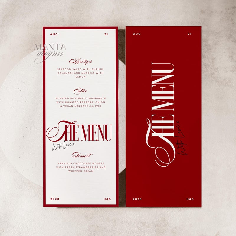 Rose Dinner Menu Red - Etsy