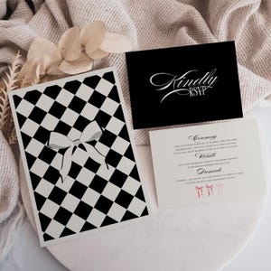 Canva Hand Drawn Bow Wedding Invitation Suite, Modern Bow Pattern ...