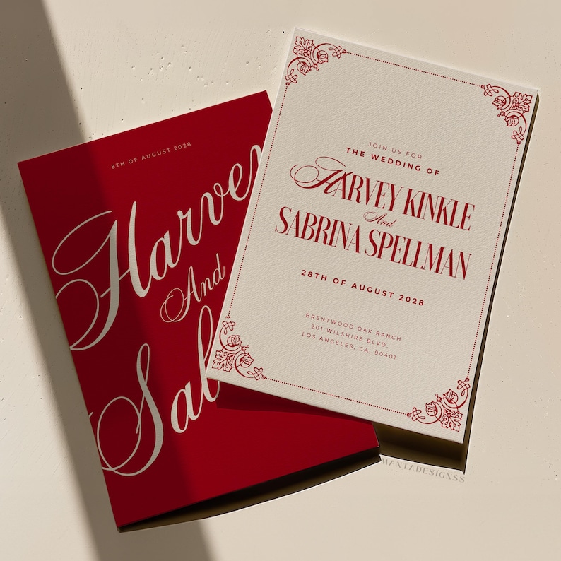 Modern Chic Wedding Invitation Suite: Red, Cream, and Gold (canva ...