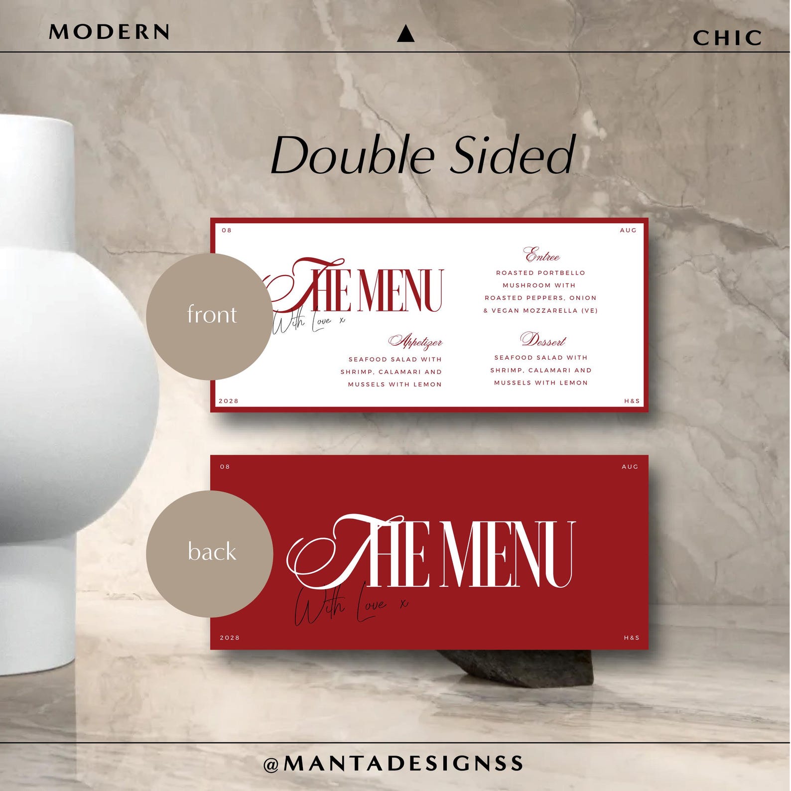 Red Contemporary Menu Template Bold Wedding Menu in Red Modern Chic ...