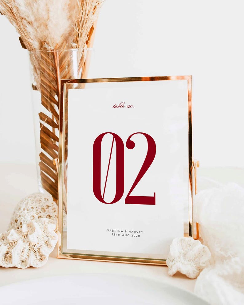 Romantic Red Wedding Table Numbers: Elegant Reception Decor (digital ...