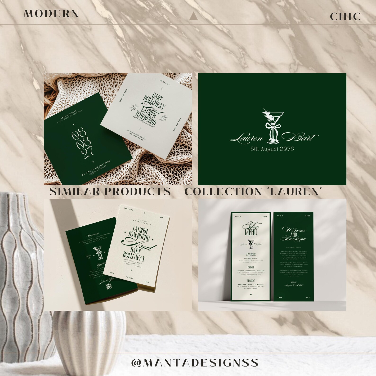 Dark Green Wedding Menu Template: Martini Illustration (digital ...