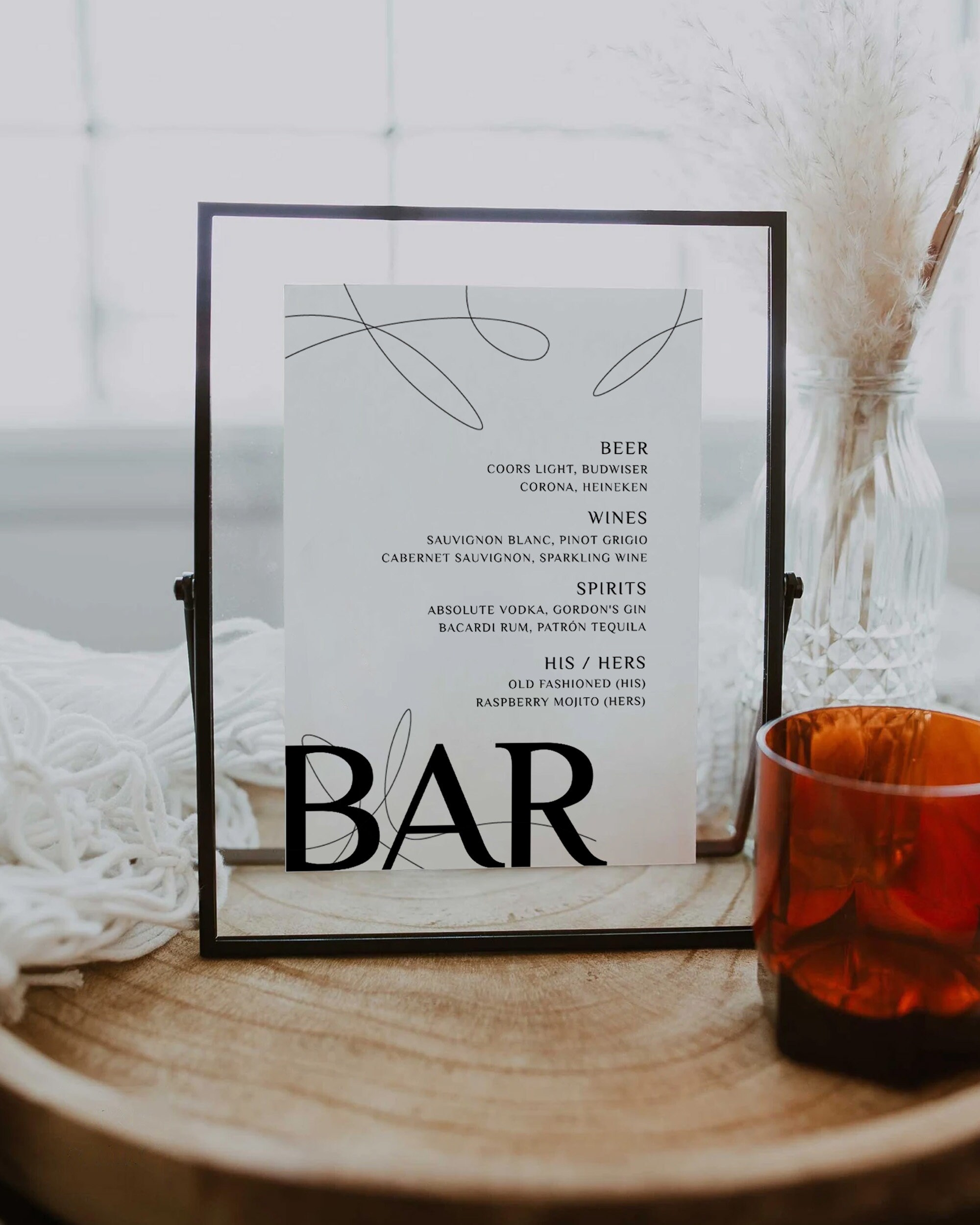 Bold Modern Bar Menu Black and White Bar Sign Printable Modern Wedding ...