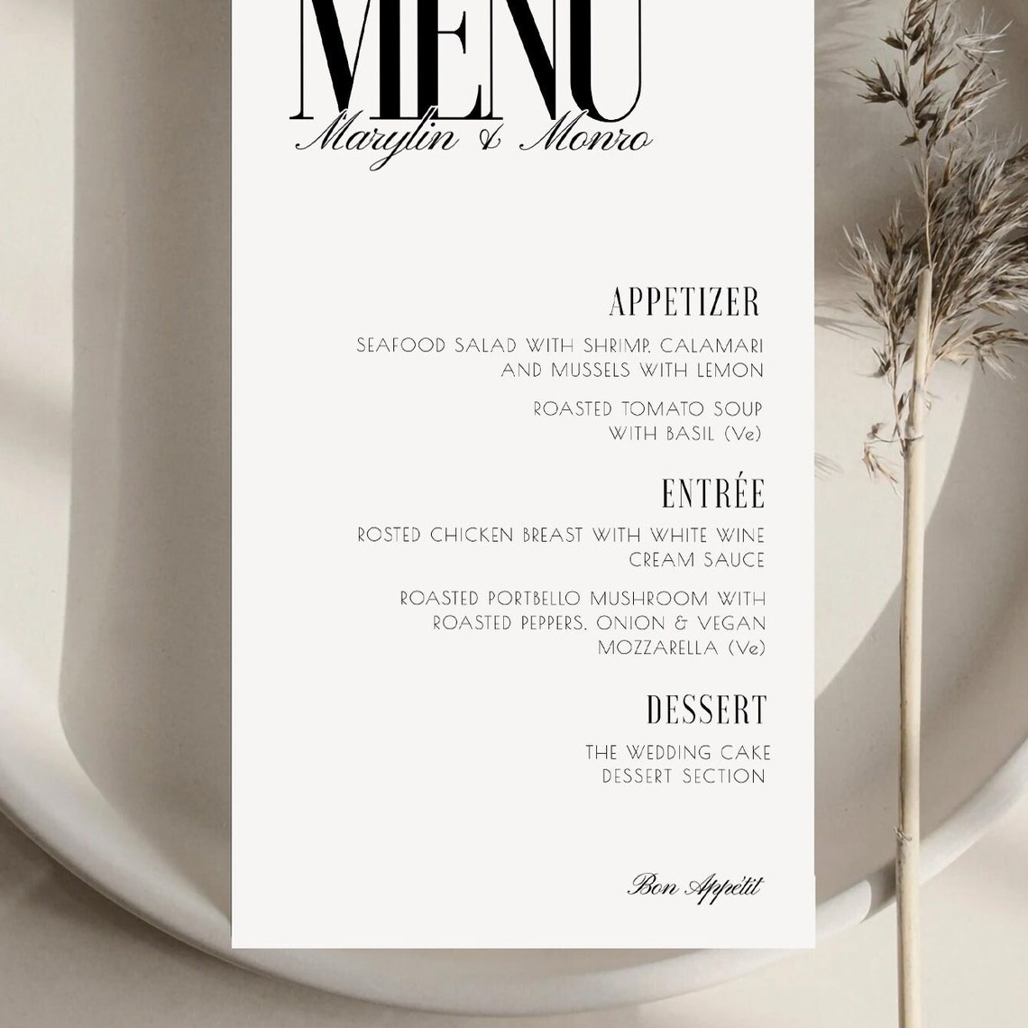 Modern Wedding Menu With Name modern Wedding Menu Template bold Modern ...
