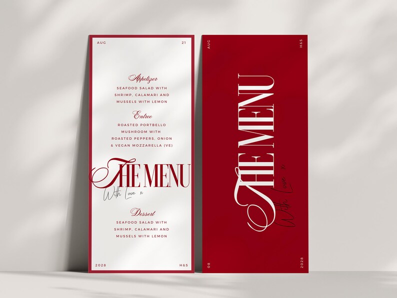 Modern Chic Wedding, Elegant Script Dinner Cards, Red N White Colourful ...