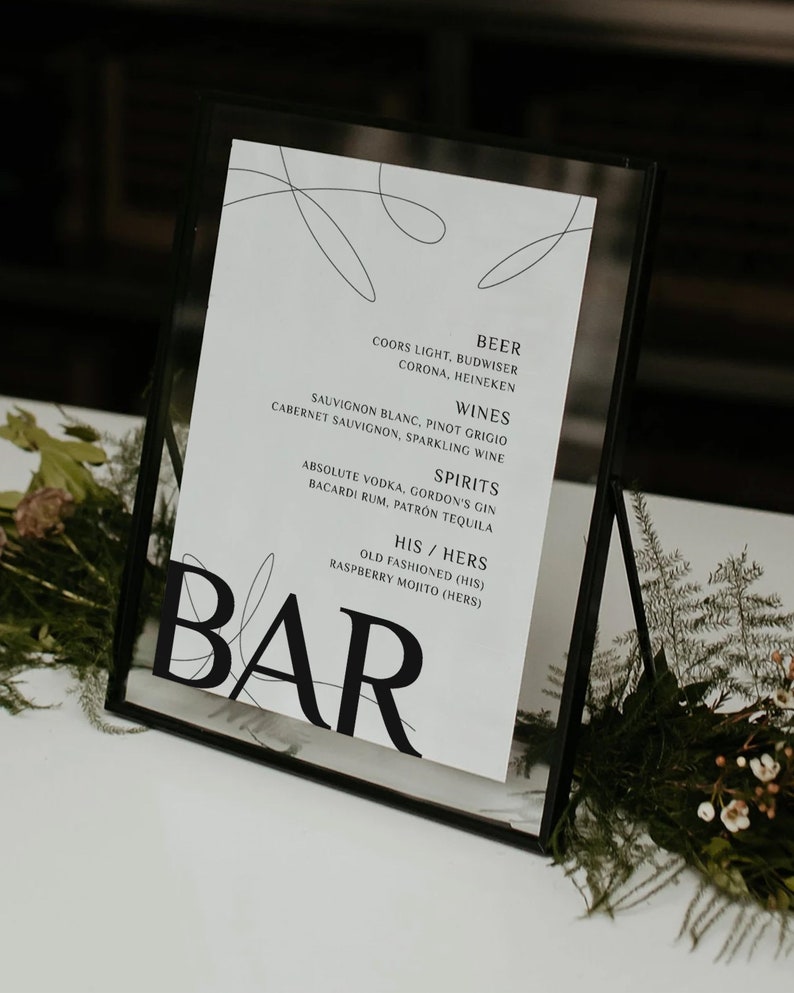 Bold Modern Bar Menu Black and White Bar Sign Printable - Etsy