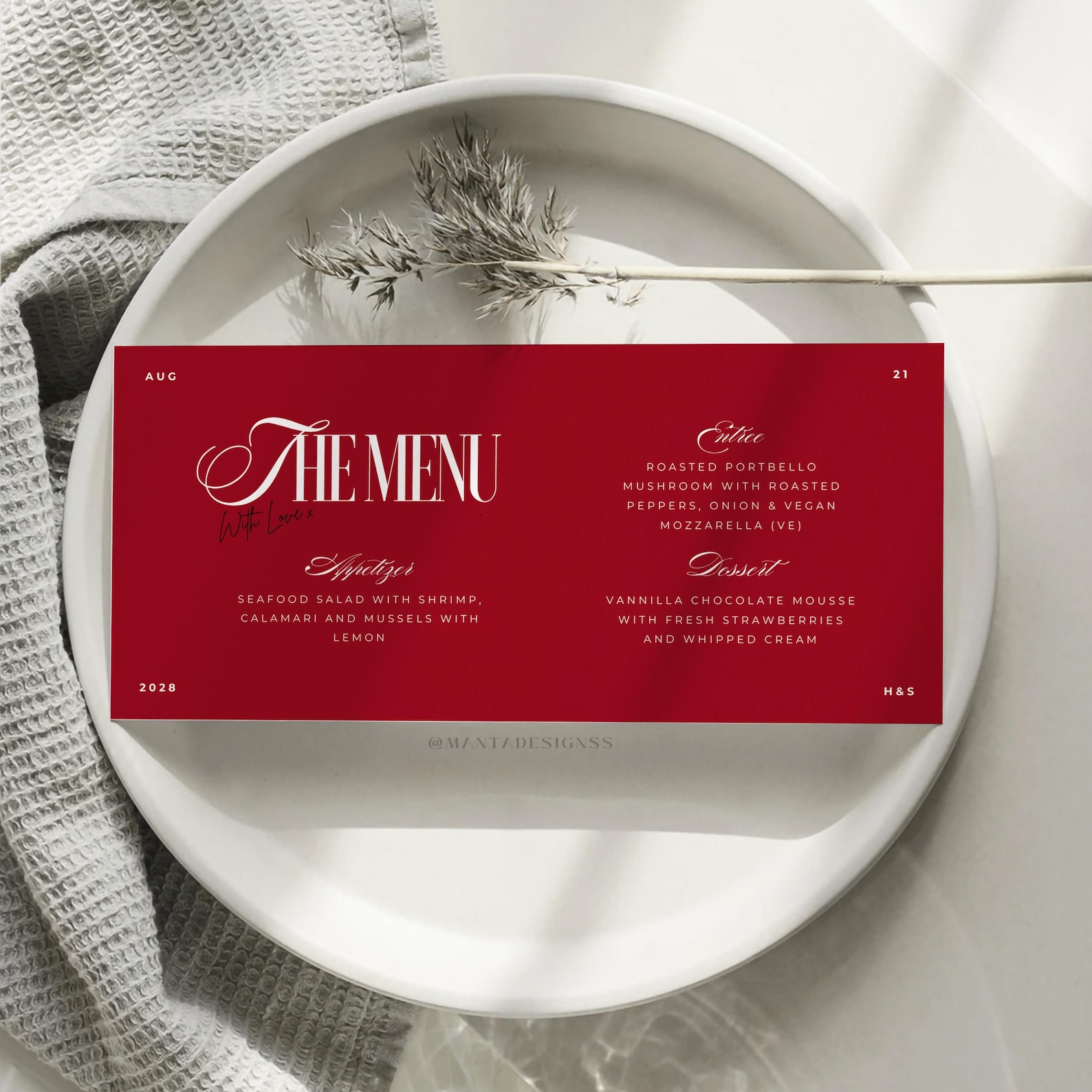 Canva Modern Red Wedding Menu Cards Horizontal Red Rose Menu Digital ...
