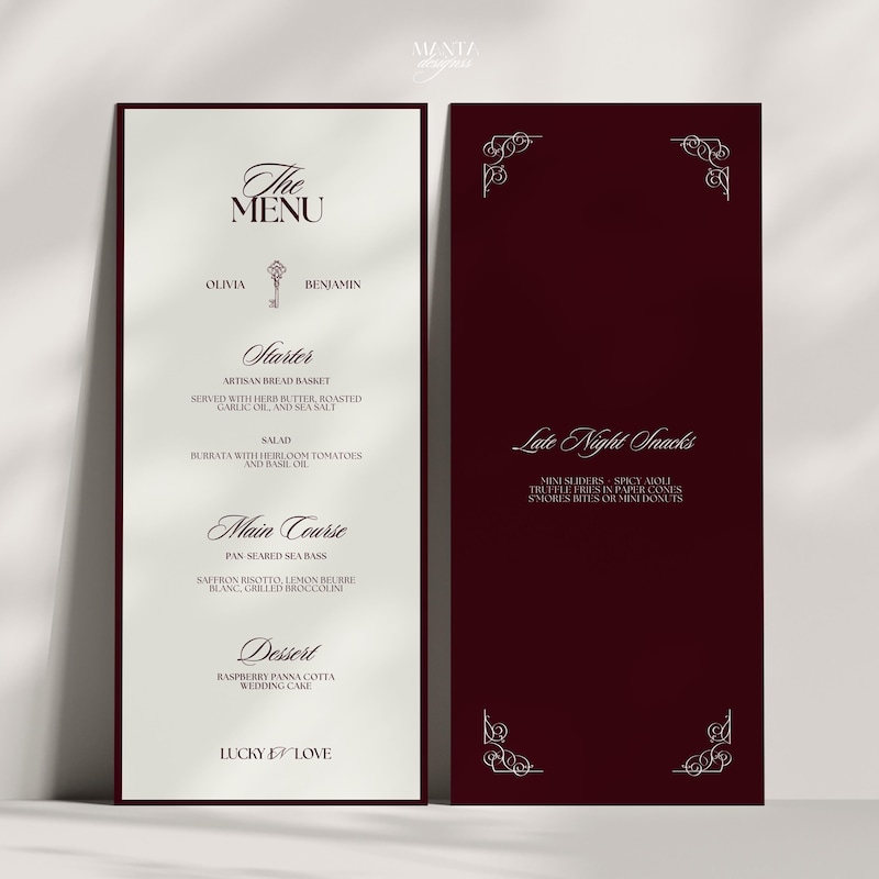 Dark Red Wedding Menu - Etsy UK