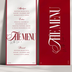 Modern Chic Wedding, Elegant Script Dinner Cards, Red N White Colourful ...