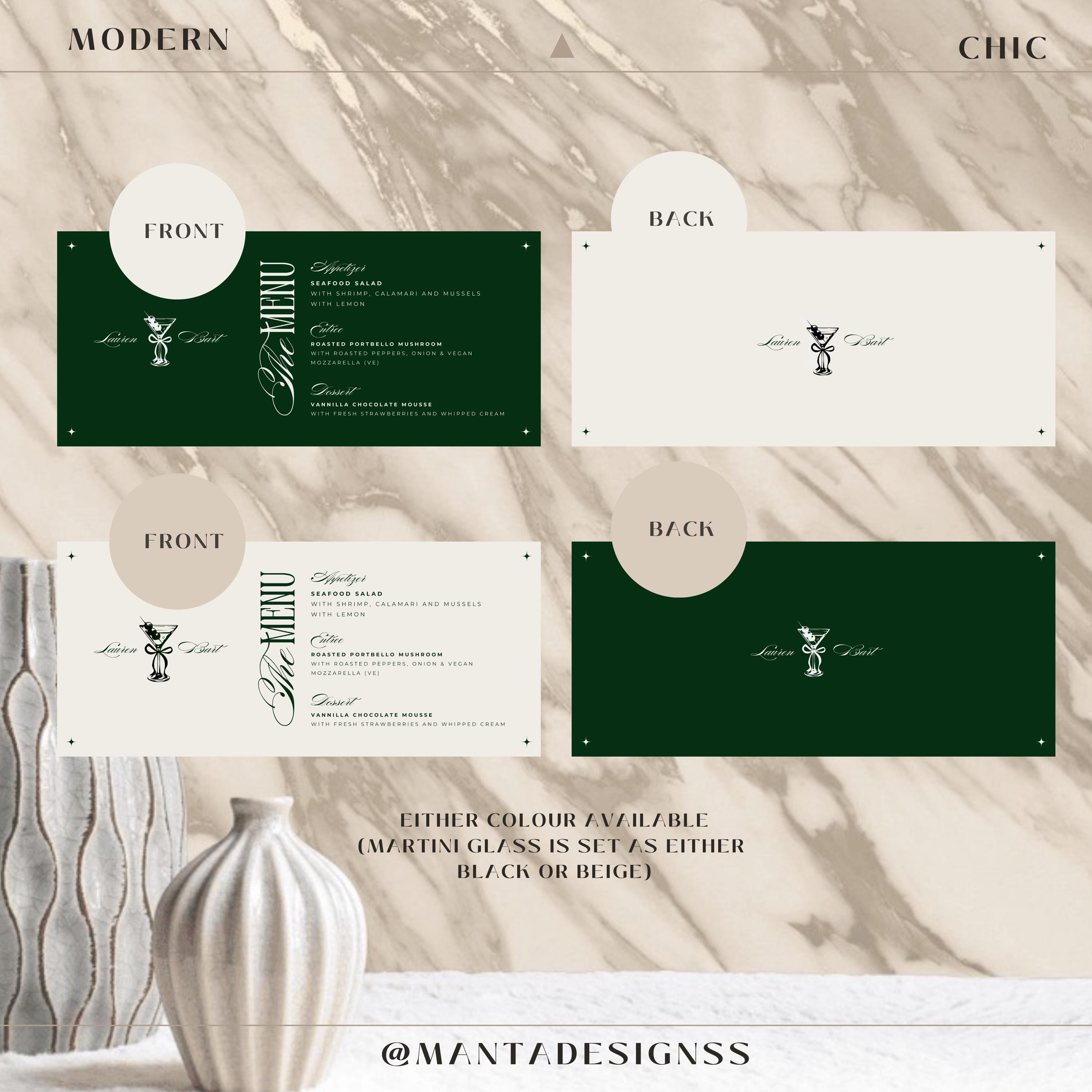 Dark Green Wedding Menu Template: Martini Illustration (digital ...