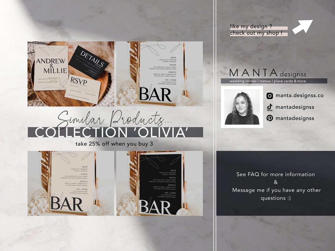 Bold Modern Bar Menu Black and White Bar Sign Printable - Etsy