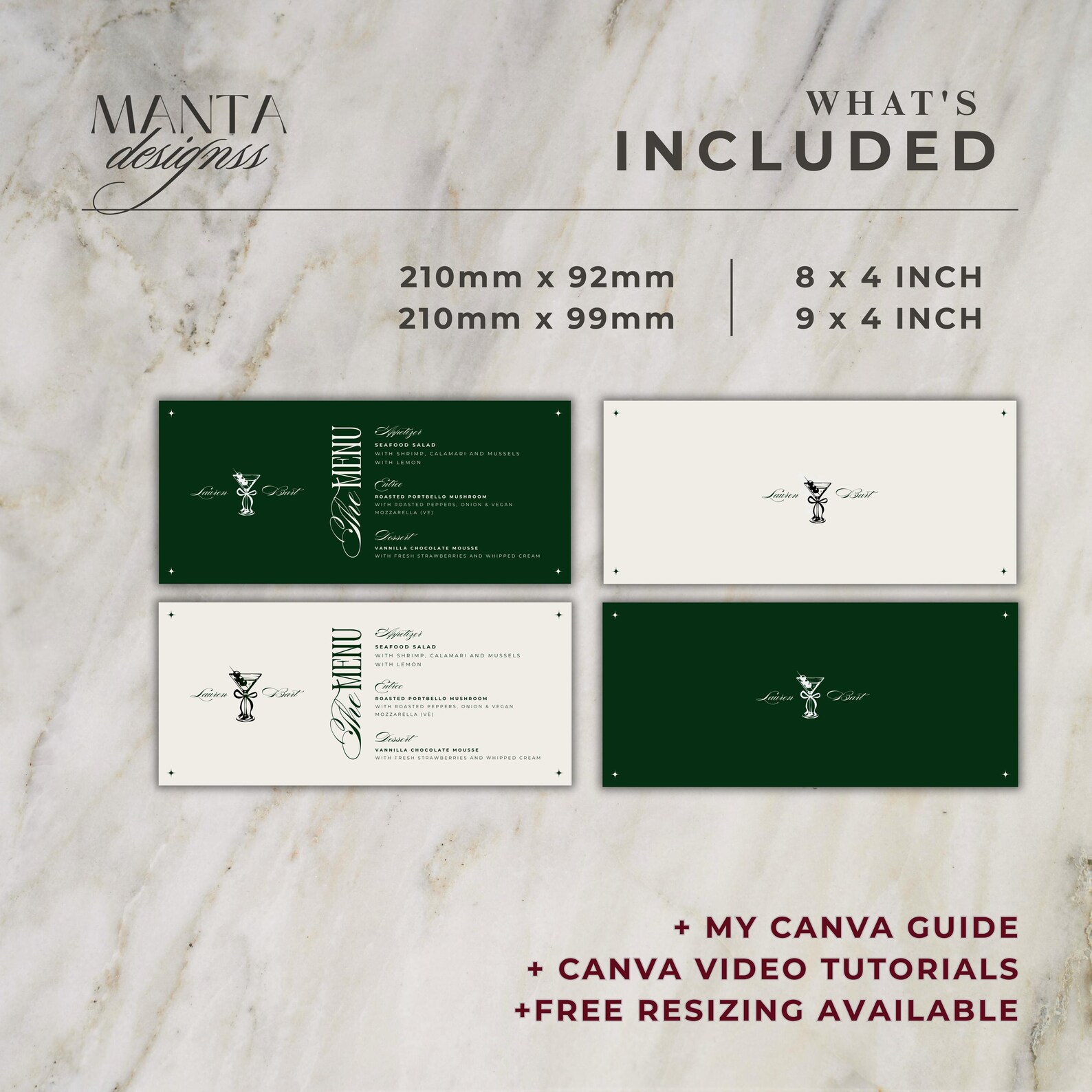 Retro Green Wedding Menu Template: Elegant Canva Printable (digital ...