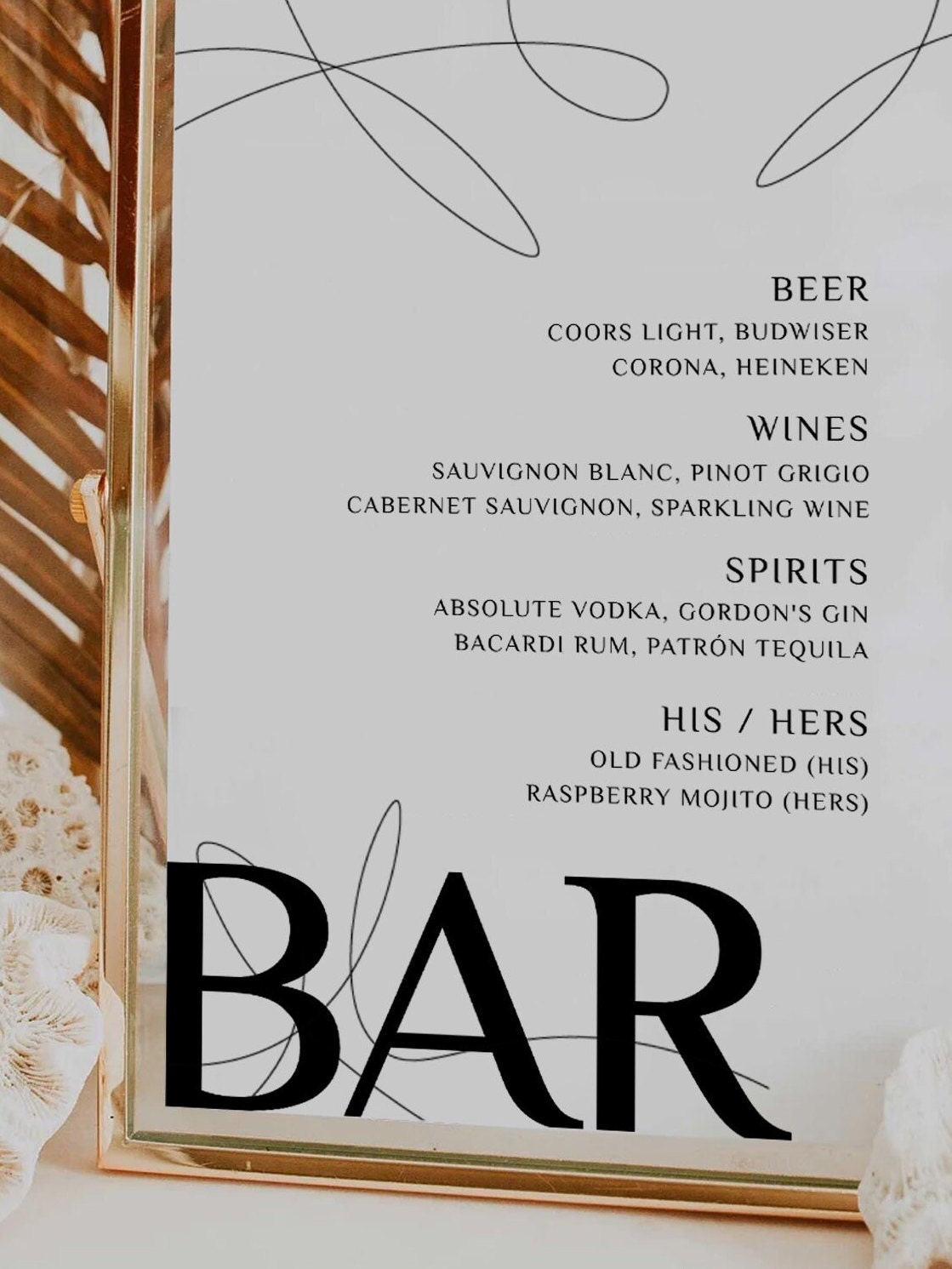 Bold Modern Bar Menu Black and White Bar Sign Printable Modern Wedding ...
