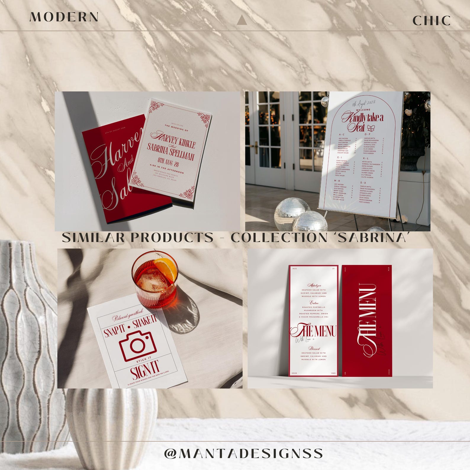 Elegant Red Wedding Menu Template: Printable Canva Design (8x4", 9x4 ...