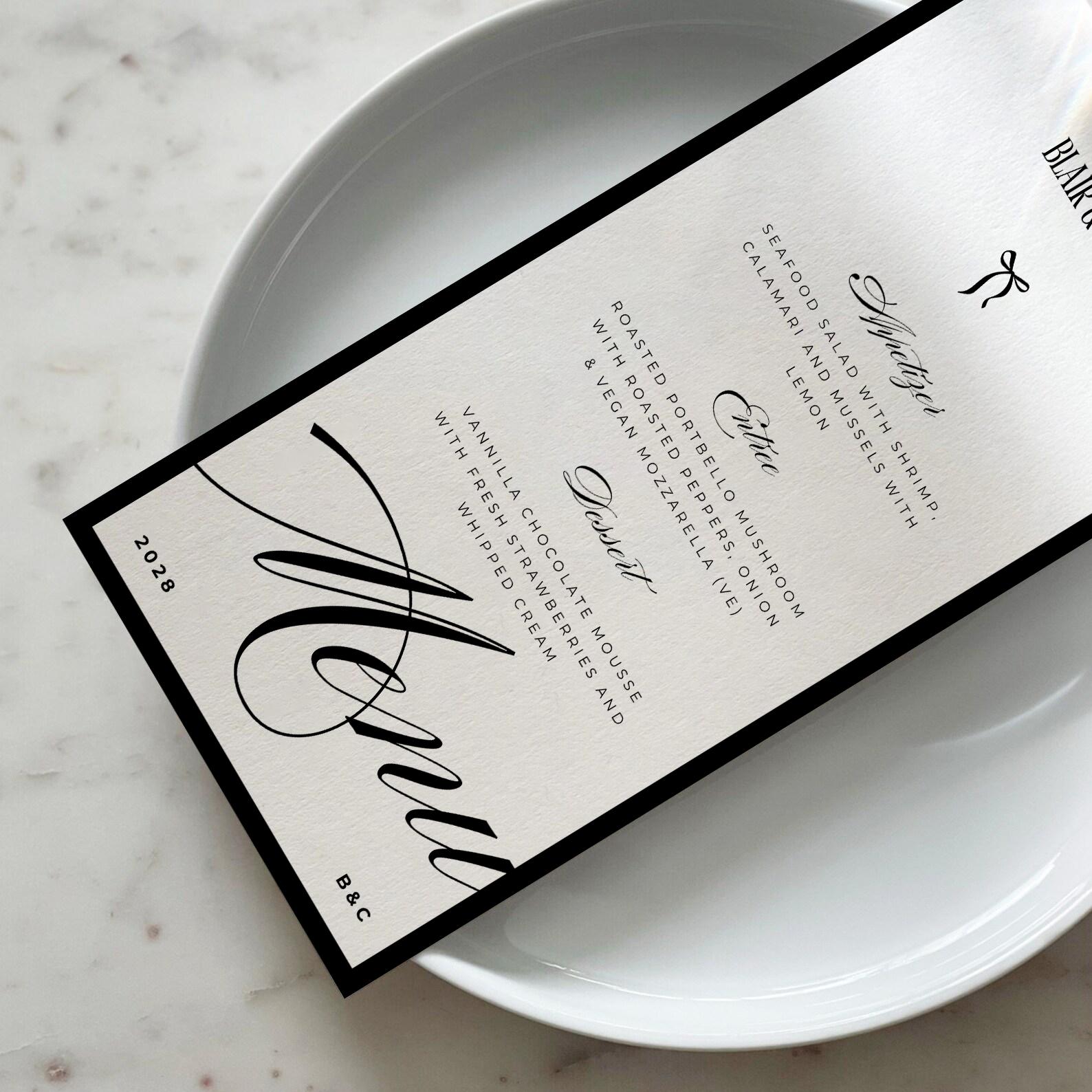 Black and White Menu With Black Bow Checkered Print Black and White ...